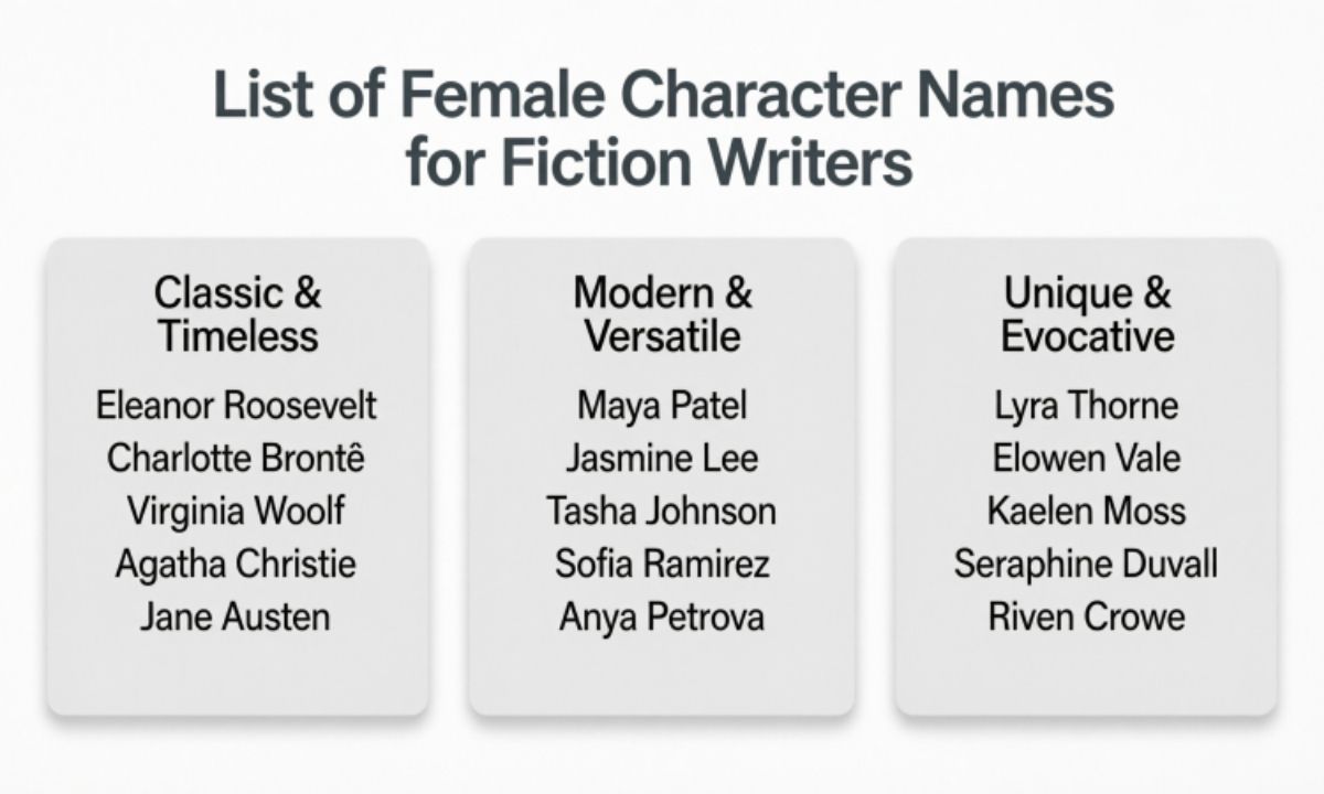 List of Female Character Names for Fiction Writers